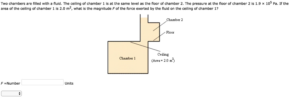 SOLVED: Two chambers are filled with fluid The ceiling of chamber is at ...
