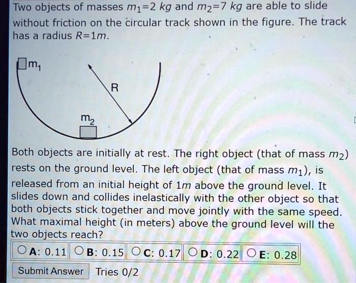 SOLVED: Two objects of masses m1=2 kg and m2=7 kg are able to slide without friction on the ...