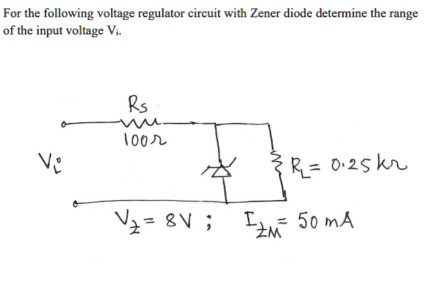 for the following voltage regulator circuit with zener diode determine the range of the input ...