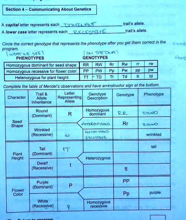 SOLVED: Section 4 Communicating About Genetics A capital letter ...