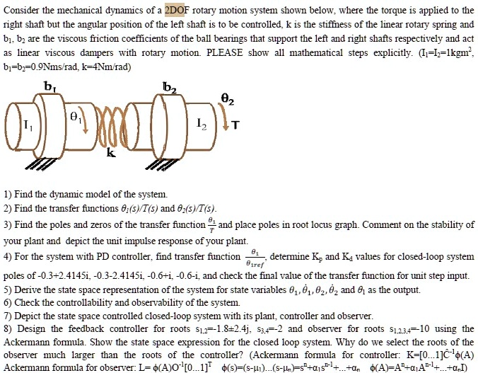 SOLVED: Consider the mechanical dynamics of a 2DOF rotary motion system ...