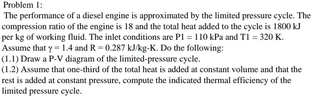 SOLVED: Problem 1: The performance of a diesel engine is approximated ...