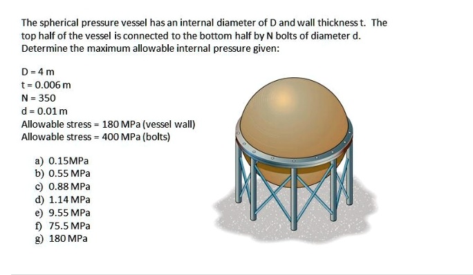 The spherical pressure vessel has an internal diameter of D and wall ...