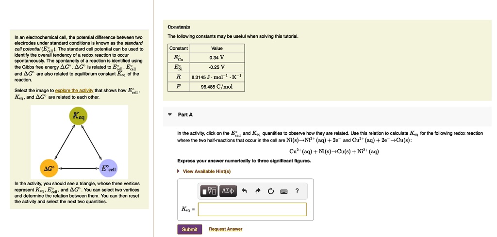 SOLVED: In an electrochemical cell, the potential difference between two electrodes under ...