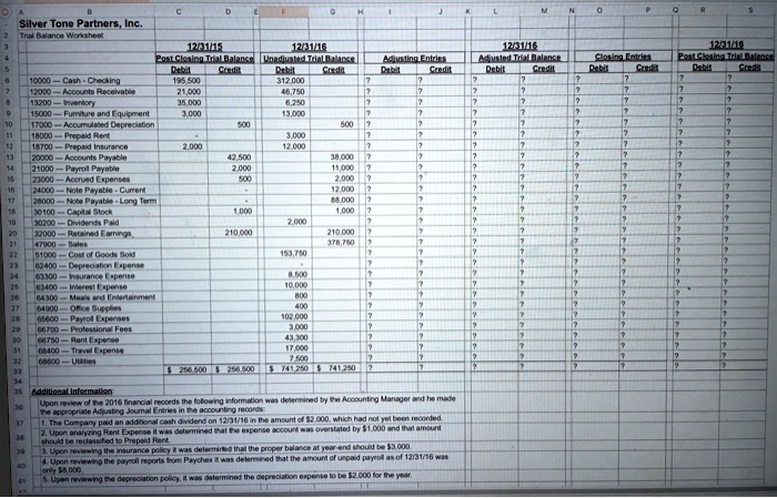 Title: Working Trial Balance and Adjusting Entries Silver Tone Partners ...