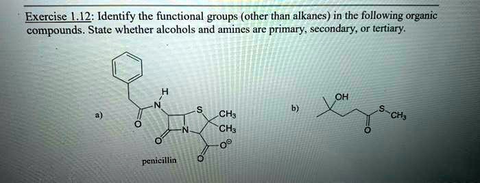 SOLVED: ExerciseL42: Identify the functional groups (other than alkanes ...