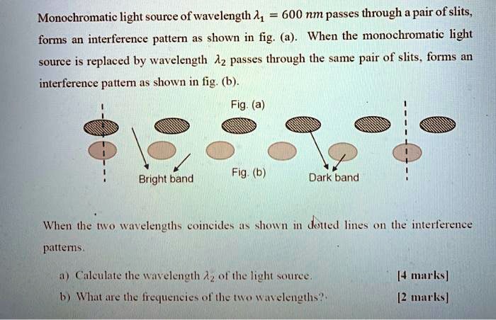 monochromatic light source of wavelength 4 600 nm passes through a pair ...