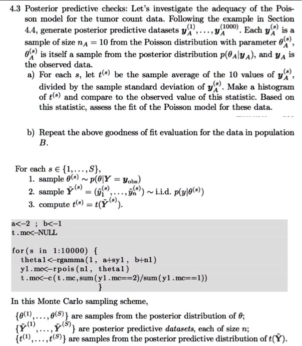 4.3 Posterior predictive checks: Let's investigate the adequacy of the Poisson model for the ...