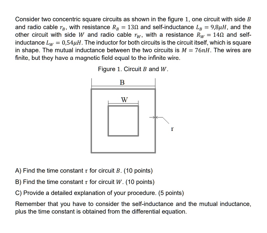 SOLVED: Consider two concentric square circuits as shown in Figure 1. One circuit has side B and ...