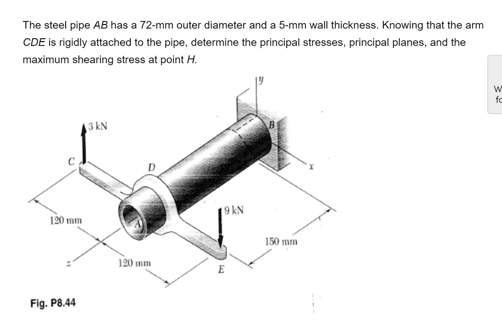 SOLVED: The steel pipe AB has a 72-mm outer diameter and a 5-mm wall thickness. Knowing that the ...