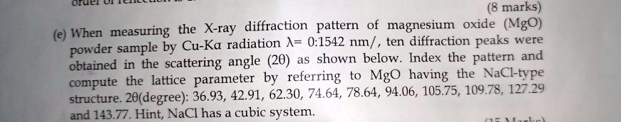 SOLVED: Oruci marks) When measuring the X-ray diffraction pattern of ...