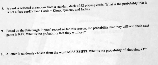 SOLVED: A deck of 52 playing cards. What is the probability that a ...