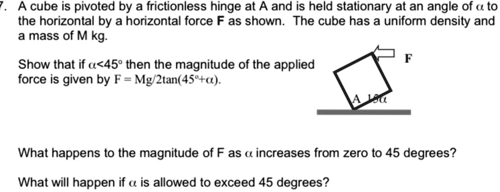 7. A cube is pivoted by a frictionless hinge at A and is held ...