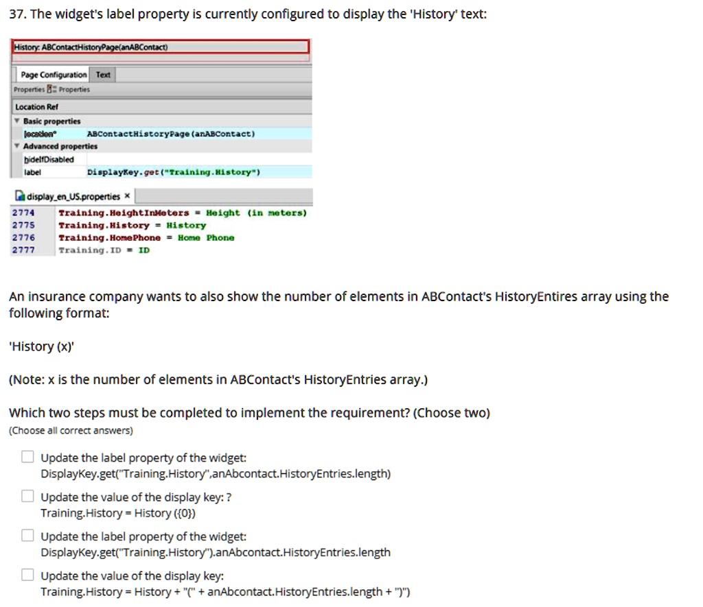 37 the widgets label property is currently configured to display the history text ...