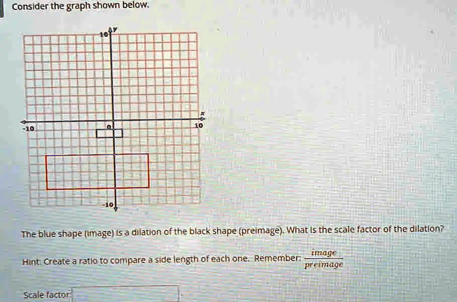 SOLVED: Consider the graph shown below: The blue shape is a dilation of the black shape. What is ...