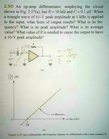 SOLVED: 2.90 An op-amp differentiator, employing the circuit shown in Fig. 2.27, has R = 10 kÎ ...
