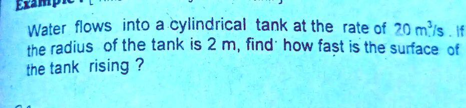 Water flows into a cylindrical tank at the rate of 20 m^3/s. If the ...