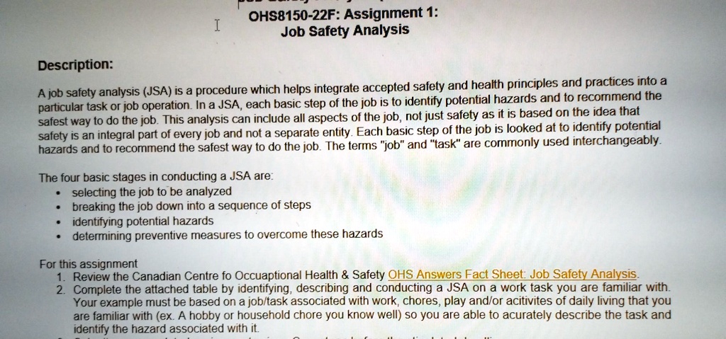 SOLVED: Please kindly help with this Occupational health and safety ...