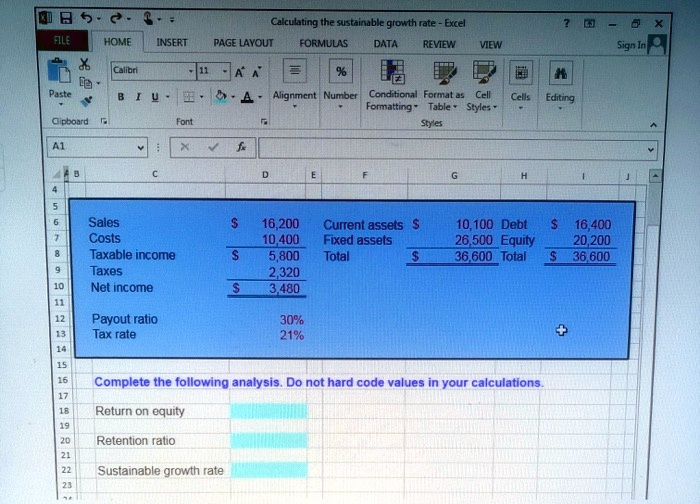 Video Solution 3 File Home Insert X Calibri Paste B Iu Calculating The Sustainable Growth