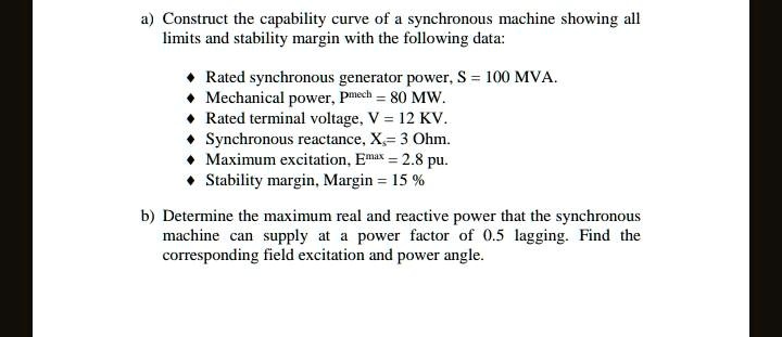 Solved Text Corrected A Construct The Capability Curve Of A Synchronous Machine Showing All 1418