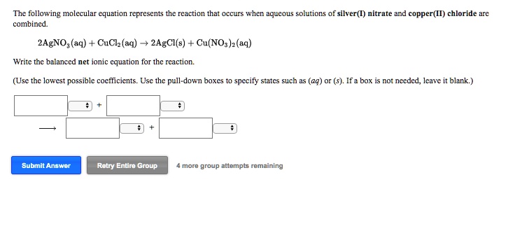 SOLVED: The following molecular equation represents the reaction thal 0 cCWIS When aqueous ...