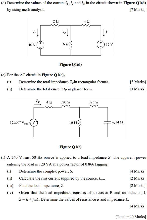 SOLVED: d) Determine the values of the current i, iz, and i3 in the ...