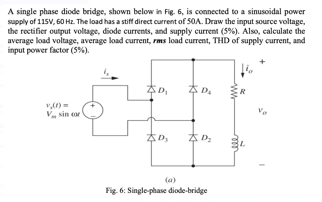 SOLVED: A single-phase diode bridge, shown below in Fig. 6, is connected to a sinusoidal power ...