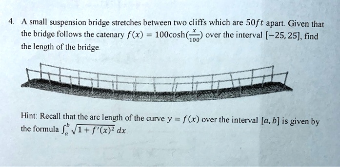 SOLVED: A small suspension bridge stretches between two cliffs which ...