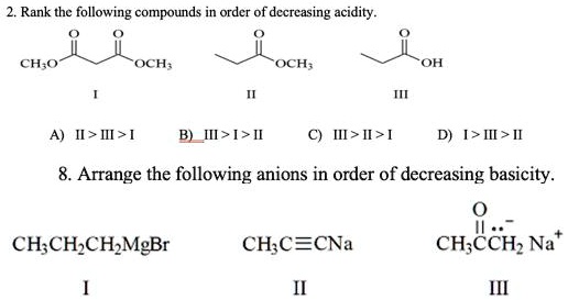 SOLVED: Rank the following compounds in order of decreasing acidity ...