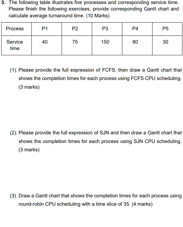 SOLVED: The following table illustrates five processes and ...