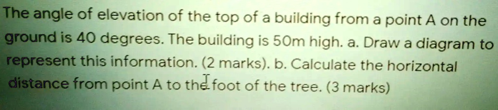 SOLVED: The angle of elevation of the top of a building from a point A ...