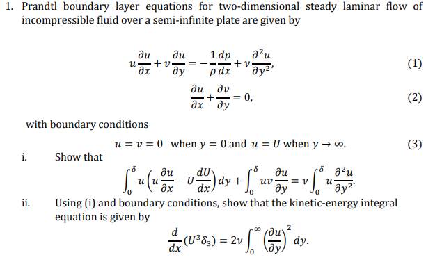 Solved 1 Prandtl Boundary Layer Equations For Two Dimensional Steady