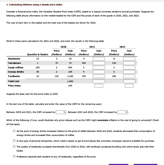 SOLVED: Texts: 1, Calculating inflation using a simple price index ...