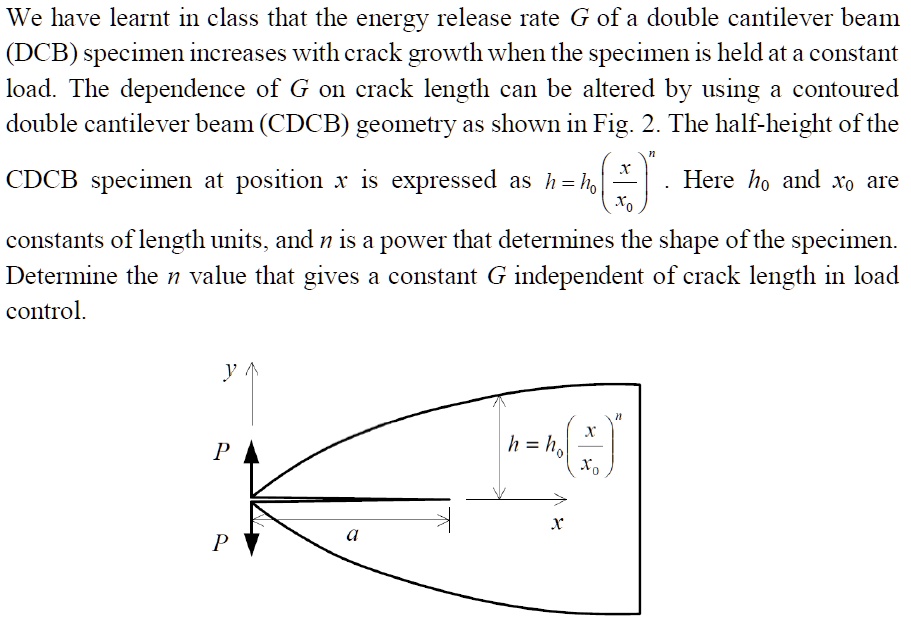 We have learnt in class that the energy release rate G of a double ...
