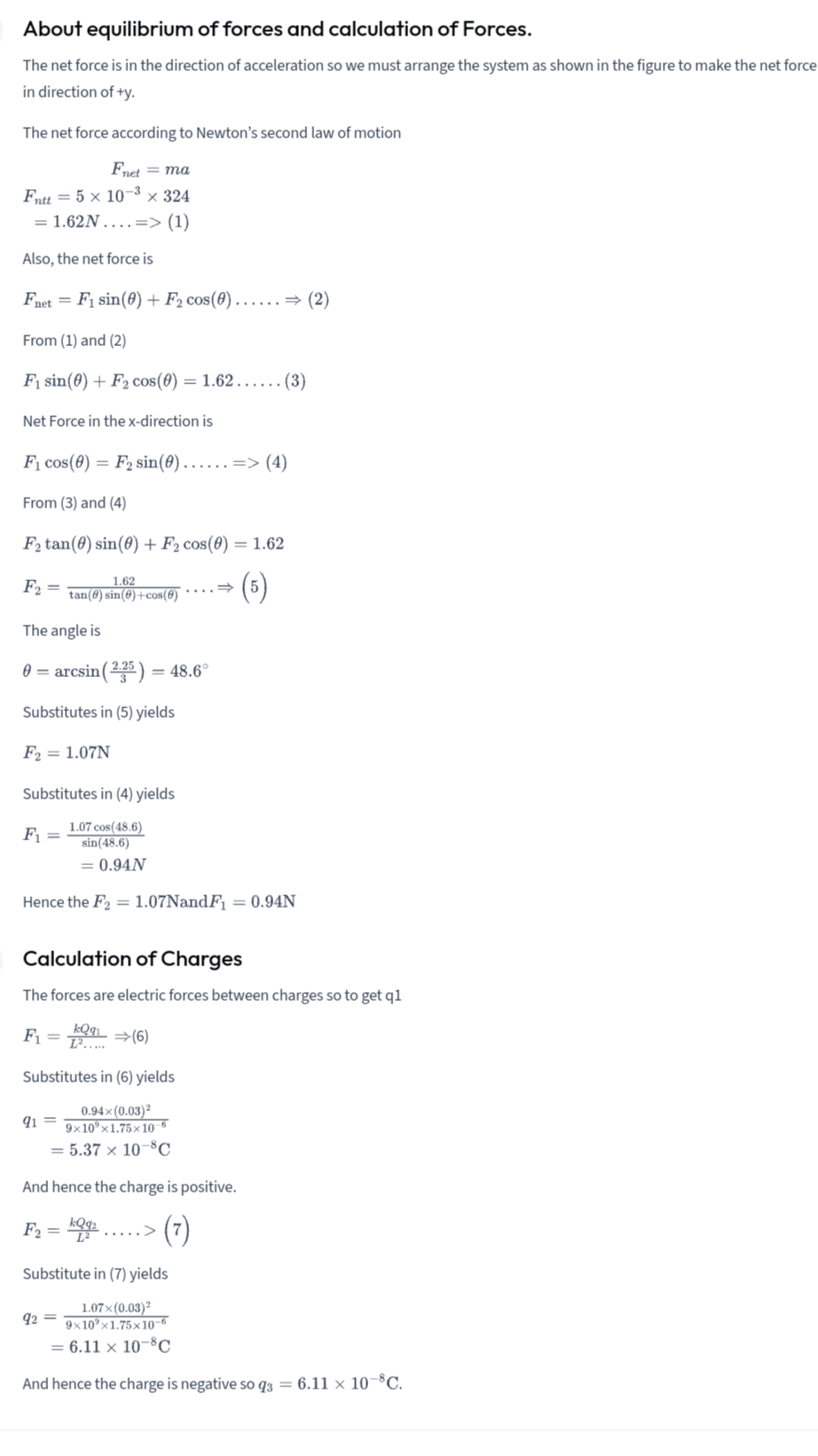about equilibrium of forces and calculation of forces the net force is in the direction of ...