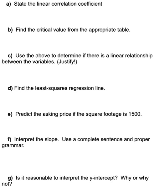a state the linear correlation coefficient b find the critical value ...