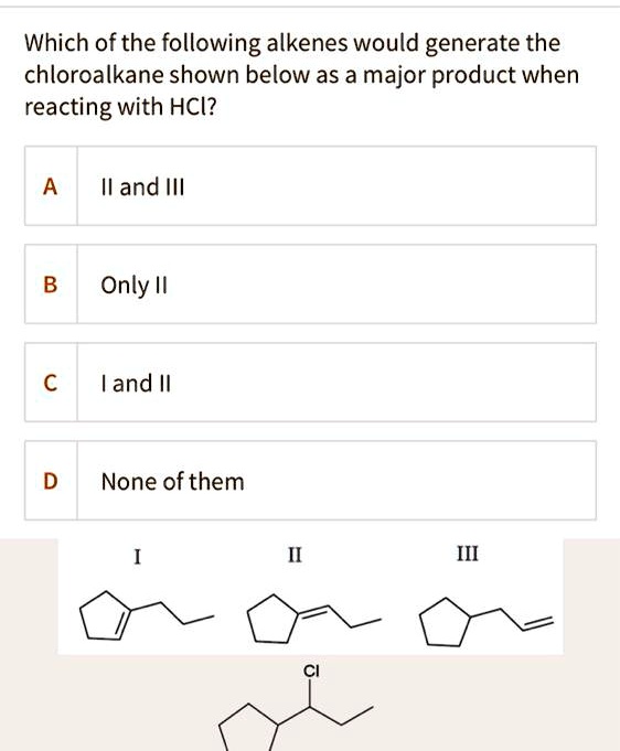SOLVED: Which of the following alkenes would generate the chloroalkane ...