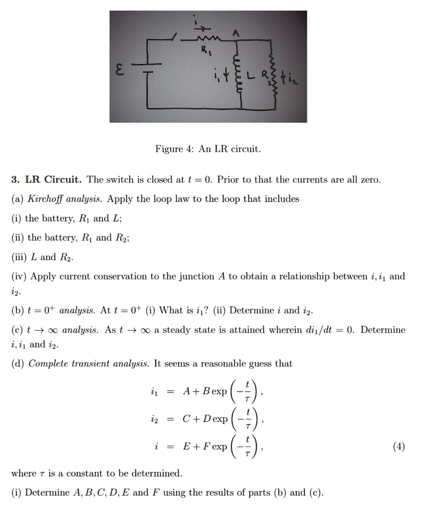 figure 4 an lr circuit lr circuit the switch is closed at t 0 prior to that the currents are all ...