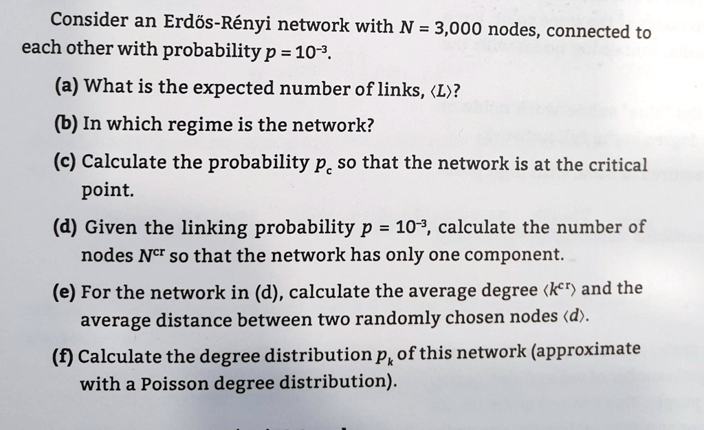 SOLVED: Consider an Erdos-Renyi network with N = 3,000 nodes, connected to each other with ...