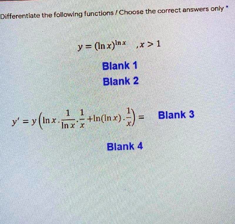 SOLVED:functions / Choose the correct answers only Differentiate the ...