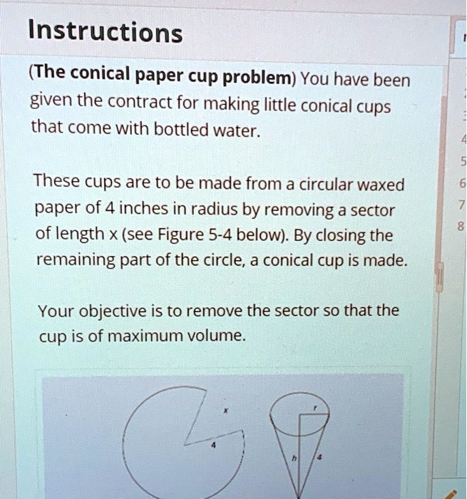 instructions the conical paper cup problem you have been given the ...