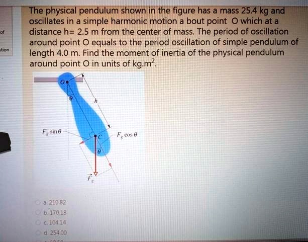 SOLVED: The physical pendulum shown in the figure has a mass of 25.4 kg ...