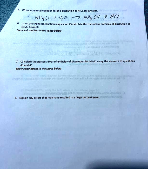 SOLVED:Write . chemical equation for the dissolution of NH CI(s) ! water Hci NHy â‚¬ I Hz 0 7F ...