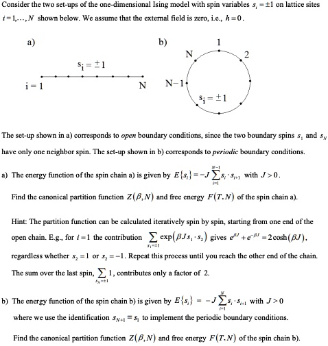 consider the two set ups of the one dimensional ising model with spin variables s 1 on lattice ...