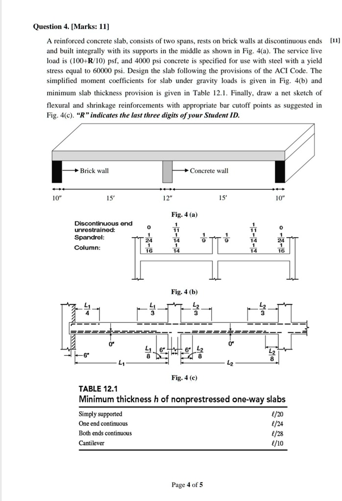 Solved R 131 Question 4 [marks 11] A Reinforced Concrete Slab
