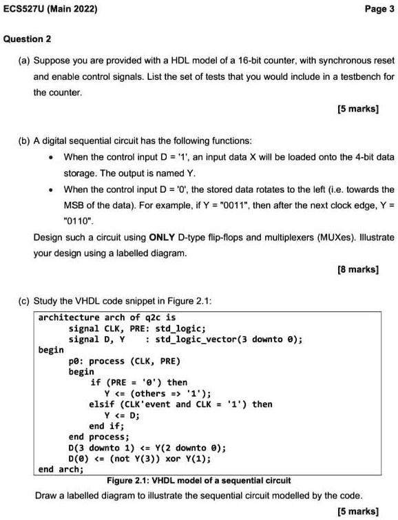 SOLVED: Text: ECS527U (Main 2022) Page 3 Question 2 (a) Suppose you are provided with an HDL ...