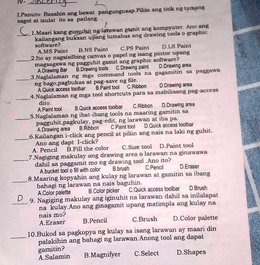 SOLVED: pasagot po ty need now LLLLLY Piliin ang titik ng tamang ...