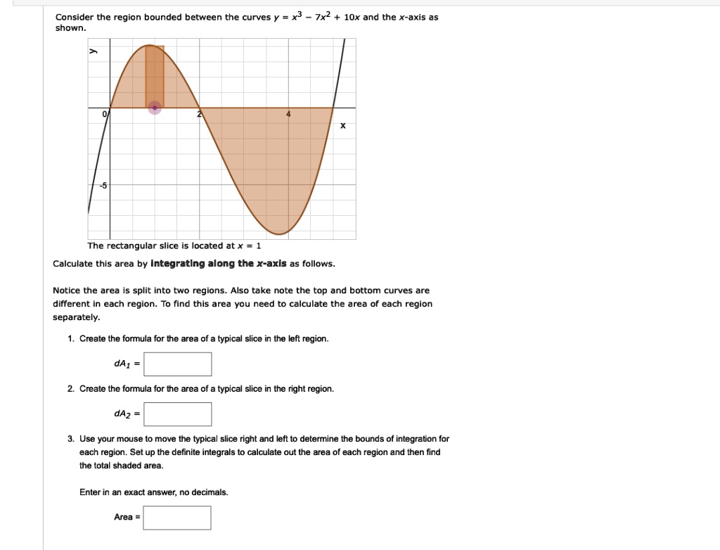 SOLVED: Consider the region bounded between the curves y = x^3 - 7x^2 ...