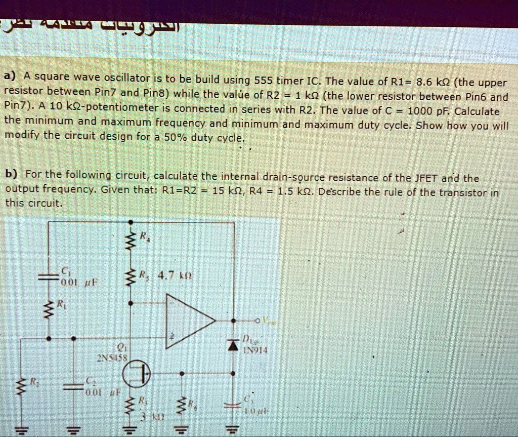 SOLVED: a) A square wave oscillator is to be built using a 555 timer IC ...