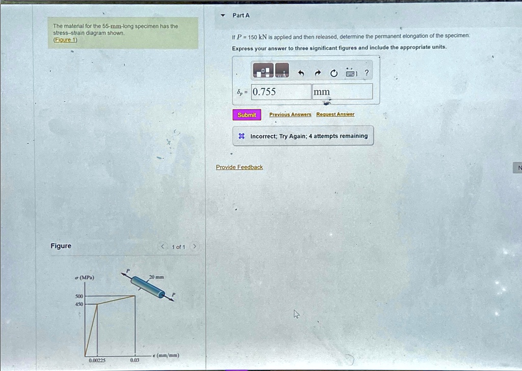 Part A The material for the 55-mm-long specimen has the stress-strain diagram shown. (Figure 1 ...